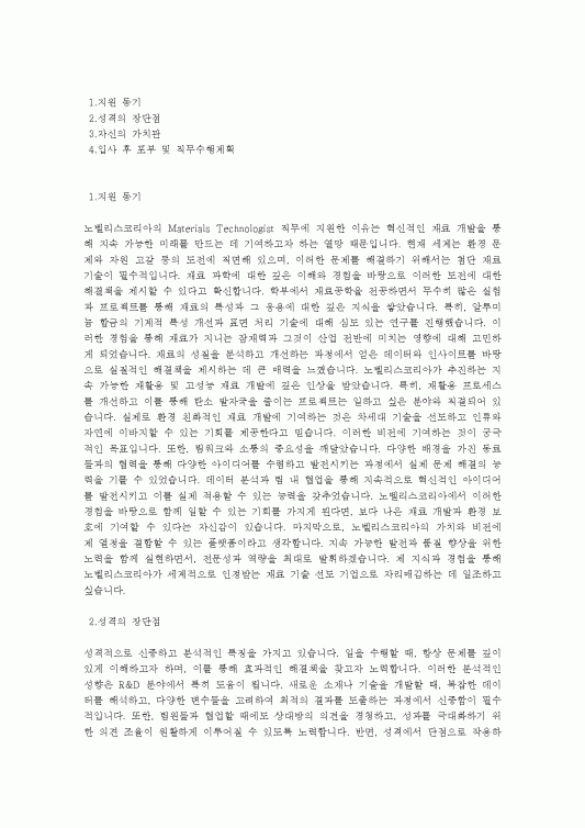 노벨리스코리아 [R&D] Materials Technologist 직무 BEST 우수 자기소개서 자소서