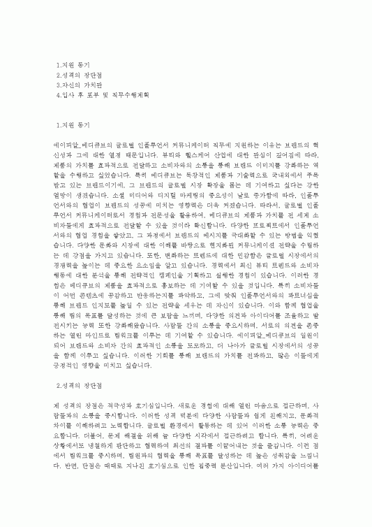 에이피알_메디큐브 글로벌 인플루언서 커뮤니케이터_미국 담당_BEST 우수 자기소개서