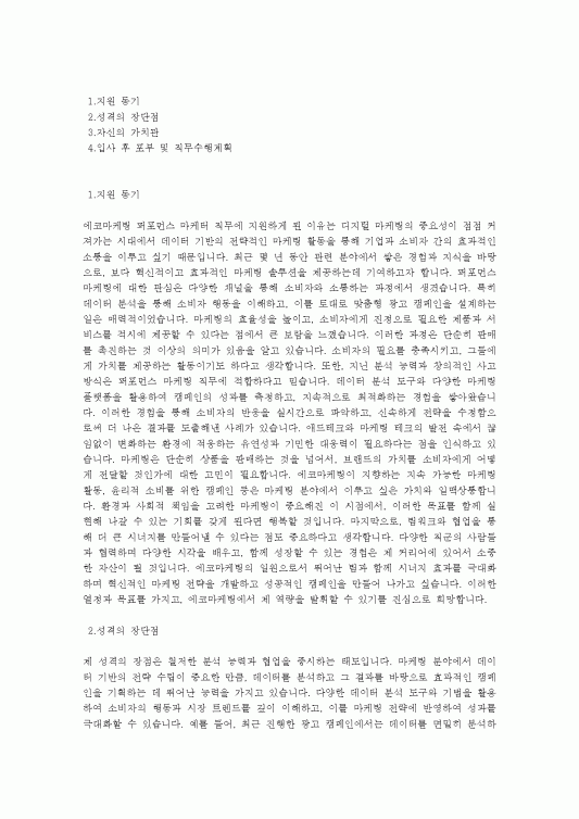 에코마케팅 퍼포먼스 마케터(AE) 직무 BEST 우수 자기소개서 자소서