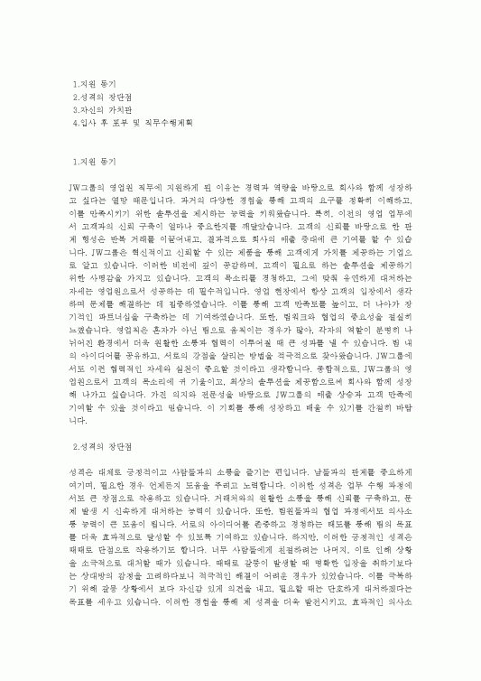 JW그룹 JW그룹_영업원(OTC) 직무 BEST 우수 자기소개서 자소서
