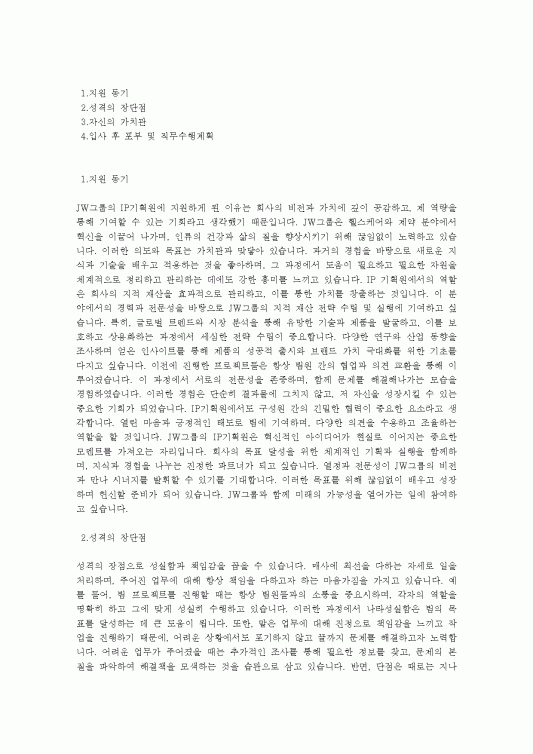 JW그룹_IP기획원_BEST 우수 자기소개서