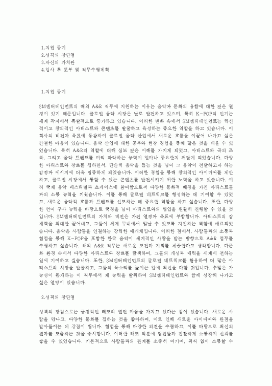 SM엔터테인먼트_프로듀싱_해외A&R(영어)_BEST 우수 자기소개서
