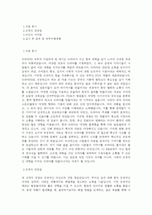 CJ E&M 드라마PD 직무 BEST 우수 자기소개서 자소서