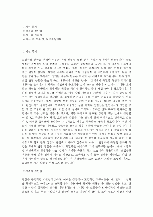 국제대학교 호텔관광전공항공관광학부 학업계획서 BEST 우수