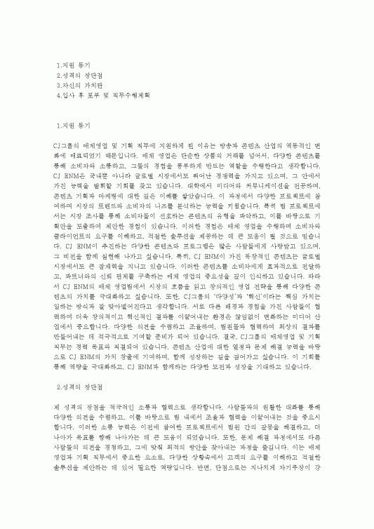 CJ그룹[CJ ENM(E&M 부문)] 매체영업_기획 직무 BEST 우수 자기소개서 자소서