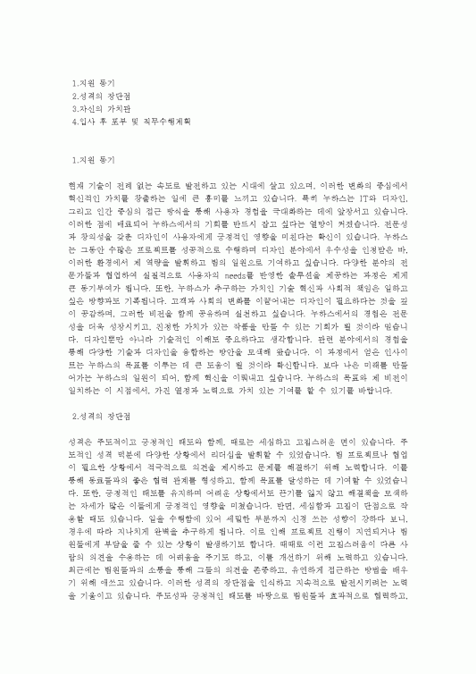 누하스 BEST 우수 자기소개서 자소서