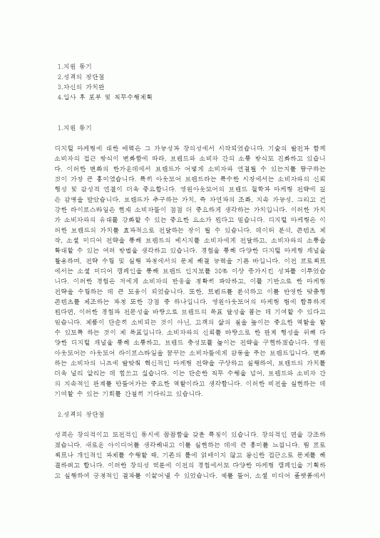 영원아웃도어_광고팀 Digital Marketer_BEST 우수 자기소개서