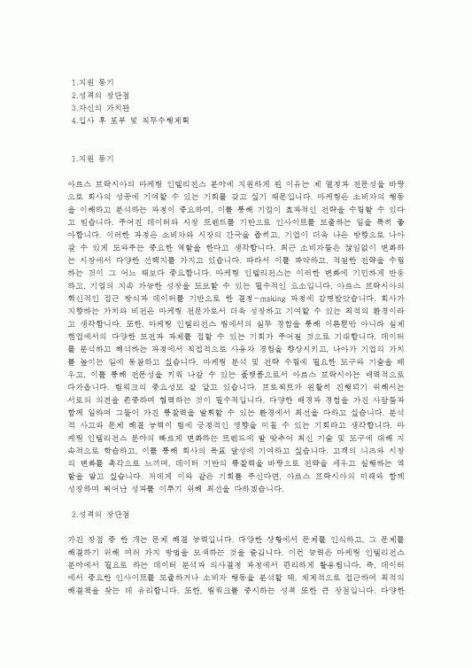 아르스 프락시아_마케팅 인텔리전스_BEST 우수 자기소개서
