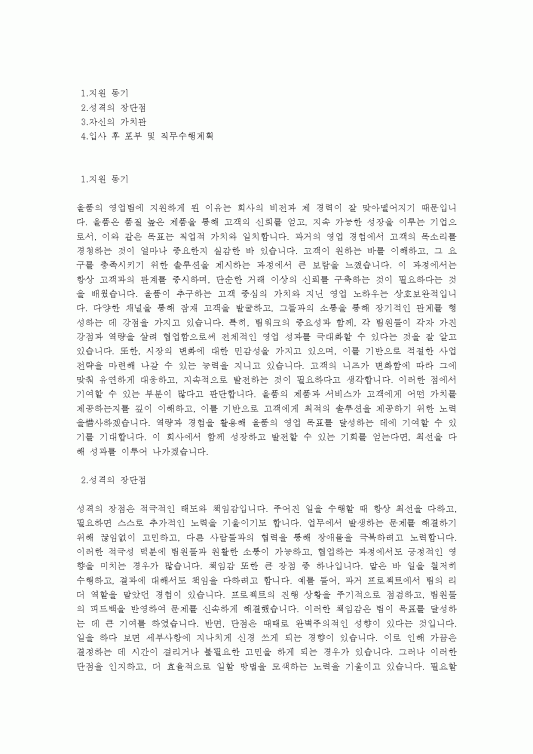 올품_영업_BEST 우수 자기소개서