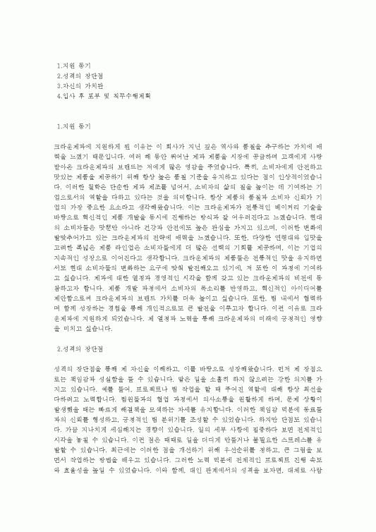 크라운제과_BEST 우수 자기소개서