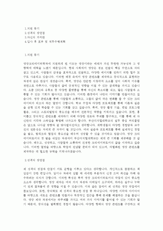 부산디지털대학교 영상크리에이터학과 학업계획서 BEST 우수