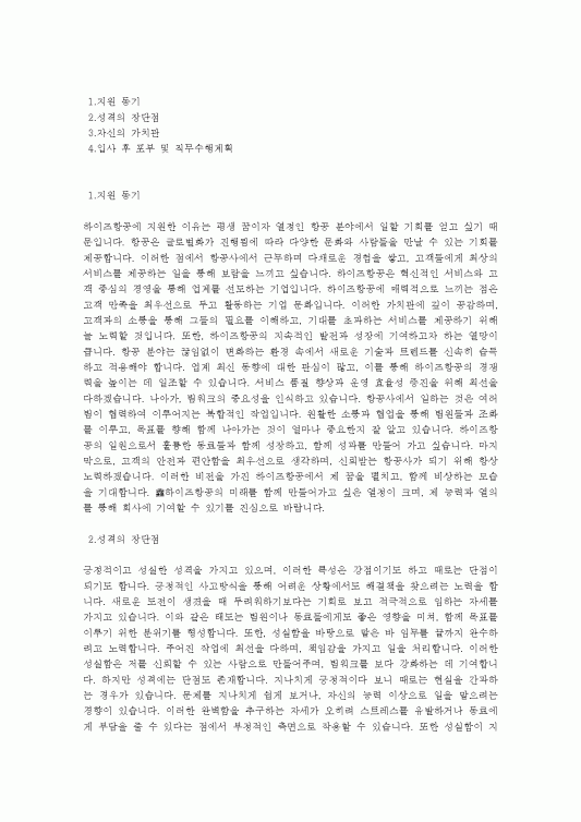 하이즈항공 BEST 우수 자기소개서 자소서