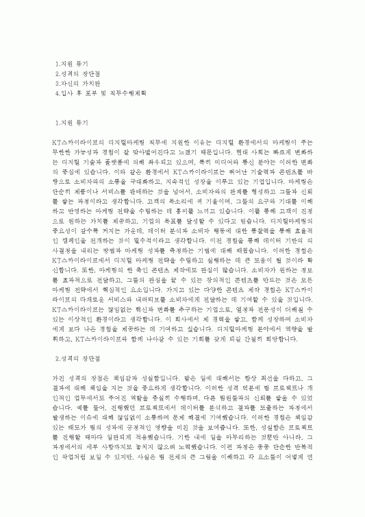 KT스카이라이프 디지털마케팅 직무 BEST 우수 자기소개서 자소서
