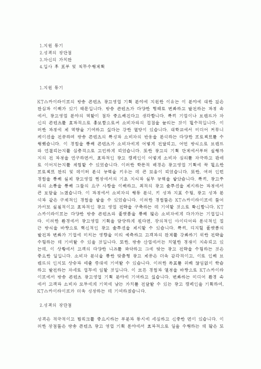 KT스카이라이프_방송_콘텐츠_광고영업_기획_BEST 우수 자기소개서