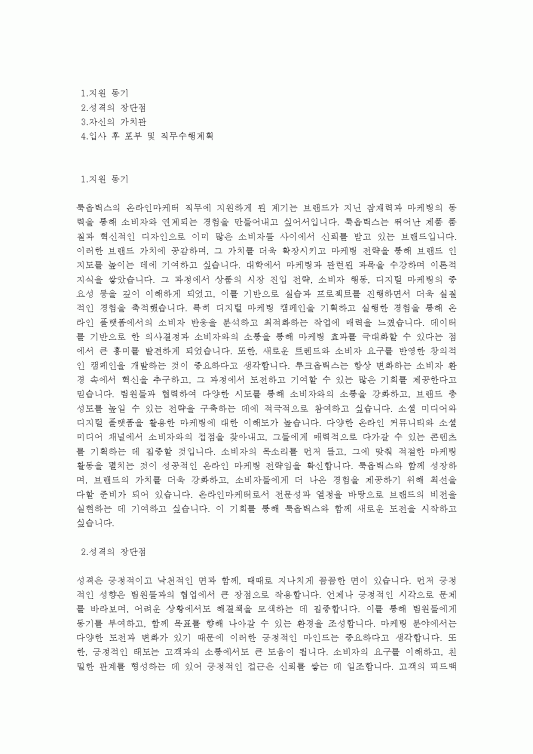 룩옵틱스 온라인마케터(사원급) 직무 BEST 우수 자기소개서 자소서
