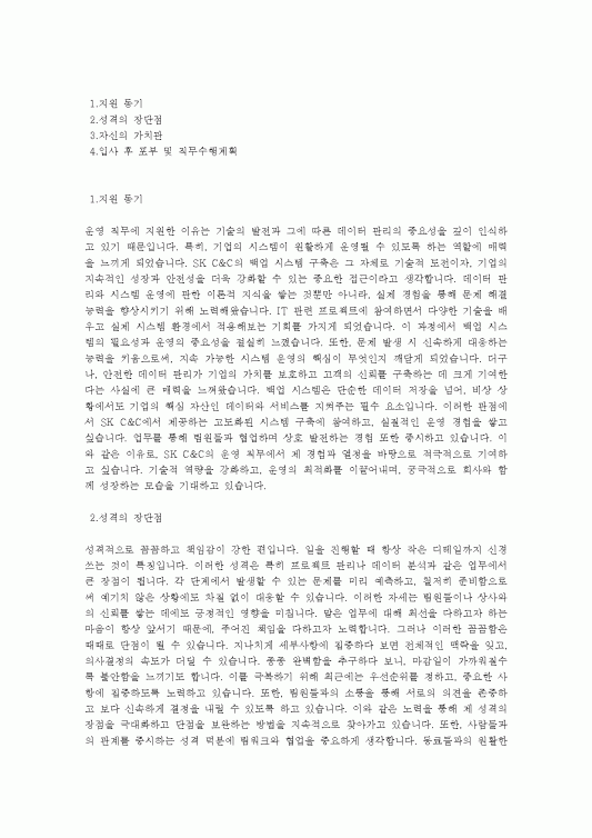 SK C&C Backup(HW_SW)시스템 구축_운영 직무 BEST 우수 자기소개서 자소서