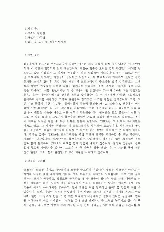 블루홀_[TERA]툴 프로그래밍_BEST 우수 자기소개서
