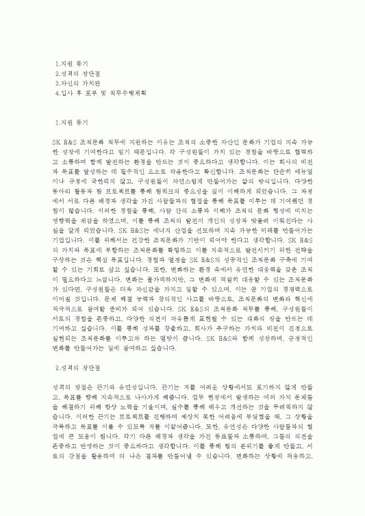 SK E&S [SK E&S]조직문화 직무 BEST 우수 자기소개서 자소서