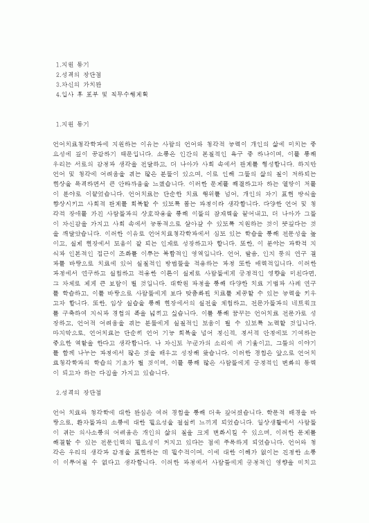 남부대학교 산업정책대학원 언어치료청각학과 학업계획서 BEST 우수