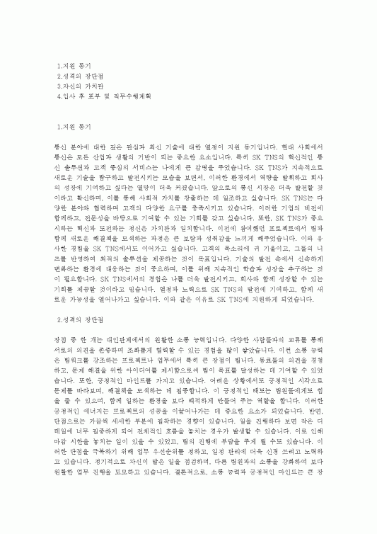 SK TNS_통신_전자-광주_BEST 우수 자기소개서