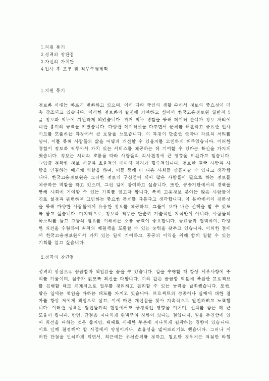 한국고용정보원_일반직5급-정보화(지역인재)_BEST 우수 자기소개서