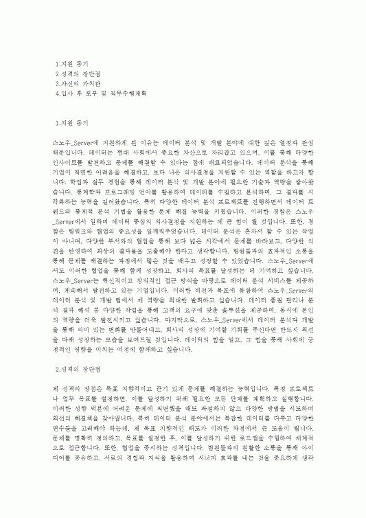 스노우_Server 데이터 분석 및 개발_BEST 우수 자기소개서