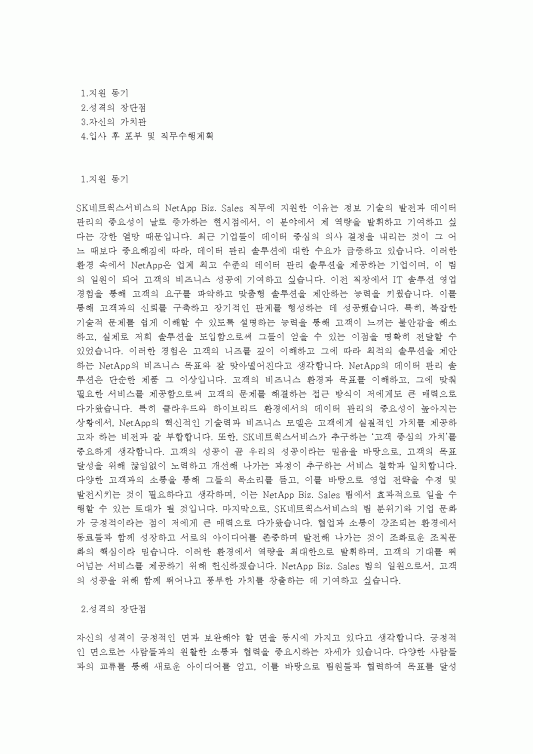 SK네트웍스서비스 NetApp Biz. Sales 직무 BEST 우수 자기소개서 자소서