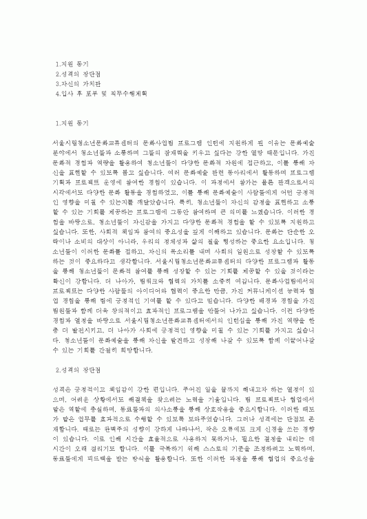 서울시립청소년문화교류센터_문화사업팀 프로그램 인턴_BEST 우수 자기소개서