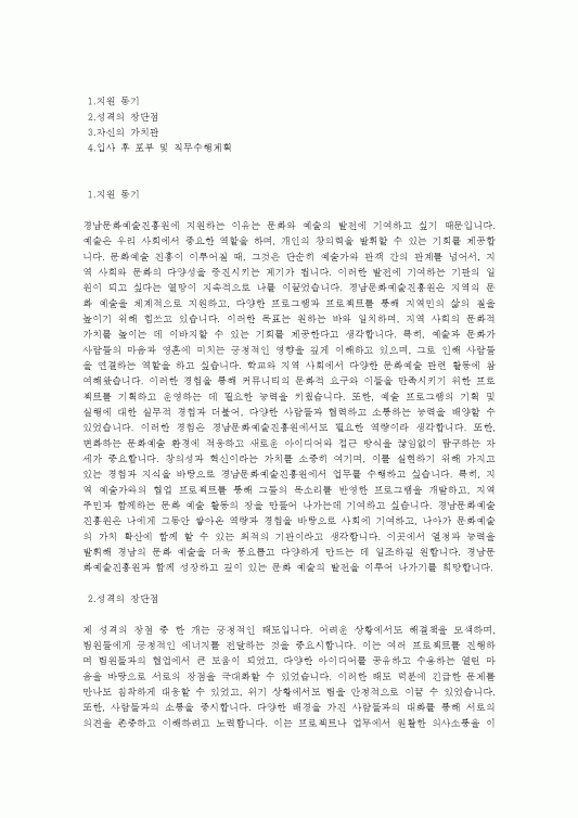 경남문화예술진흥원 BEST 우수 자기소개서 자소서