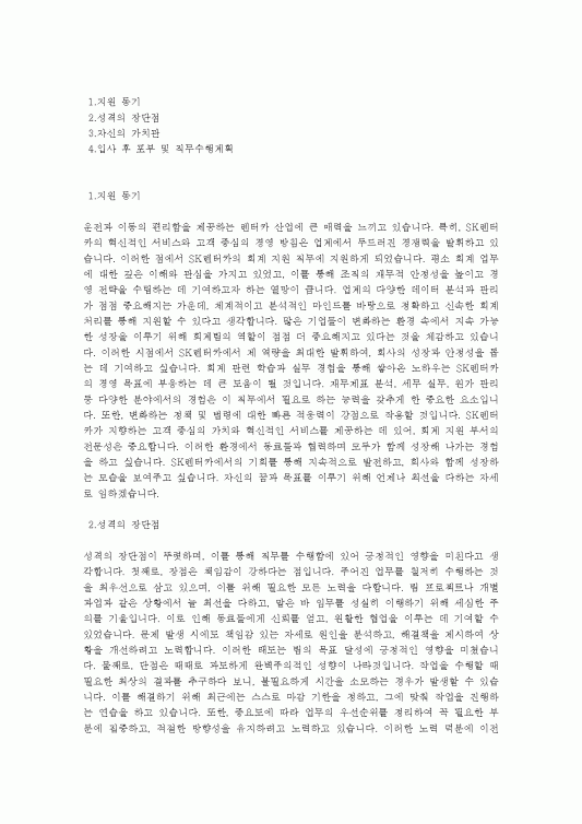 스피드모터스 SK렌터카운영지원_회계지원 직무 BEST 우수 자기소개서 자소서