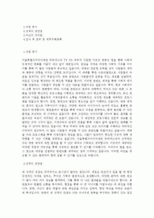 서울특별시미디어재단티비에스_TV PD_BEST 우수 자기소개서