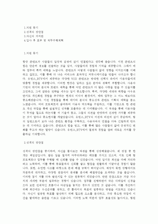 유빈스_BTV (VOD) 메타 업무_BEST 우수 자기소개서
