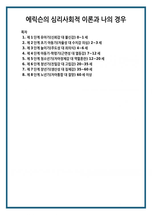 에릭슨의 심리사회적 이론과 나의 경우