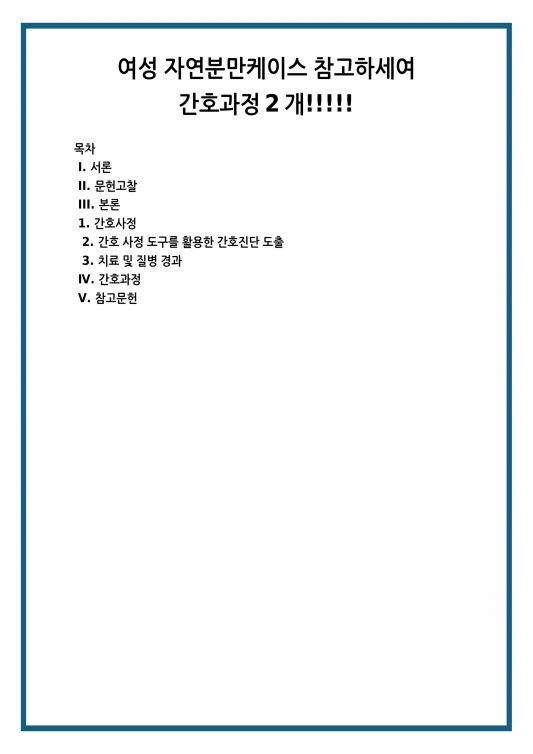 여성 자연분만케이스 참고하세여 간호과정2개!!!!!