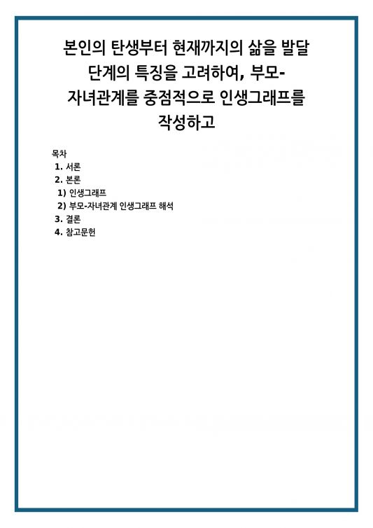 본인의 탄생부터 현재까지의 삶을 발달 단계의 특징을 고려하여, 부모-자녀관계를 중점적으로 인생그래프를 작성하고