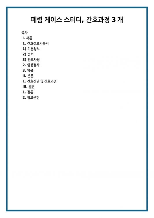 폐렴 케이스 스터디, 간호과정 3개