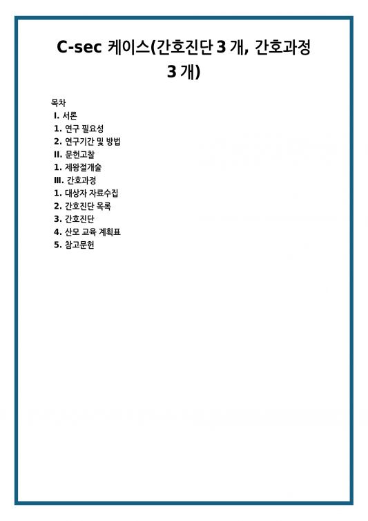 C-sec 케이스(간호진단3개, 간호과정 3개)