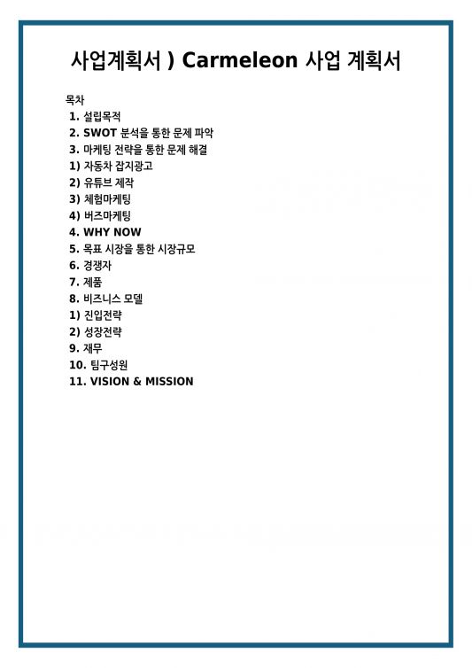 사업계획서 ) Carmeleon 사업 계획서