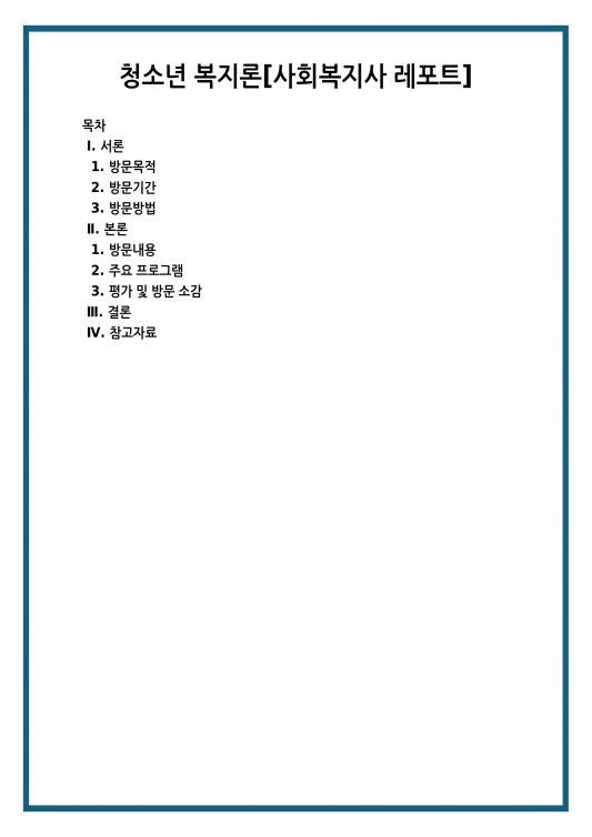 청소년 복지론[사회복지사 레포트]
