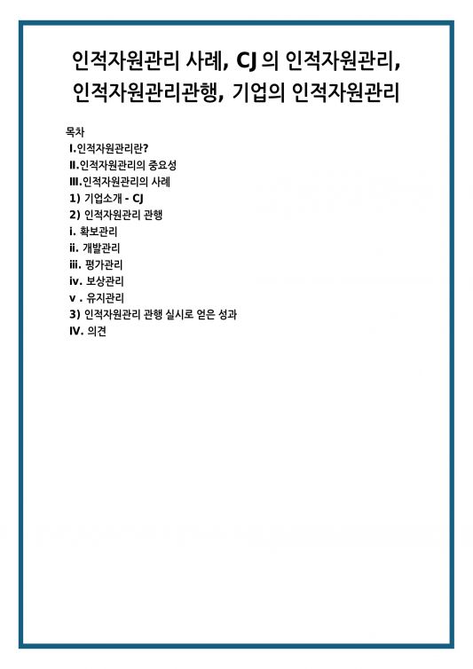 인적자원관리 사례, CJ의 인적자원관리, 인적자원관리관행, 기업의 인적자원관리