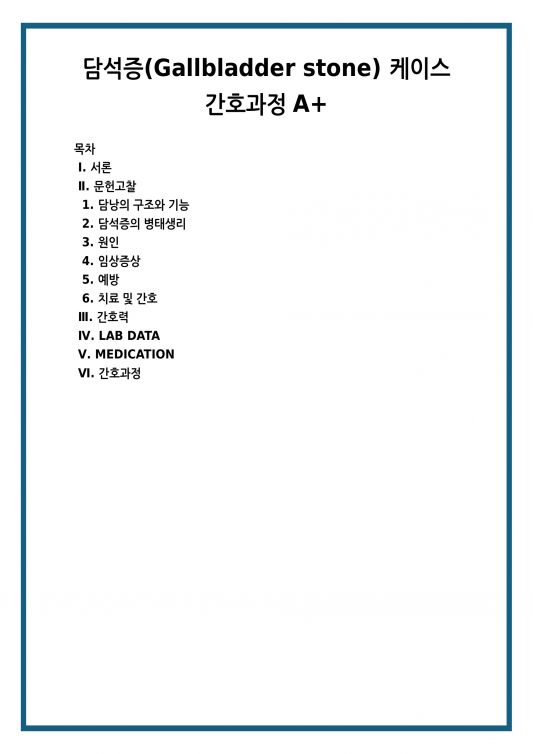 담석증(Gallbladder stone) 케이스 간호과정