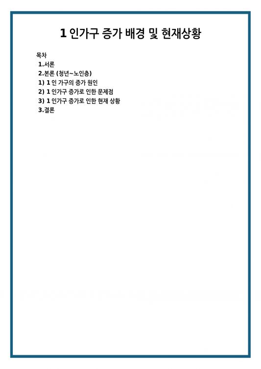 1인가구 증가 배경 및 현재상황