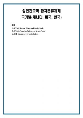 성인간호학 환자분류체계 국가별(캐나다, 미국, 한국)