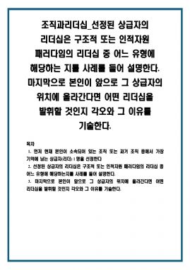 조직과리더십_선정된 상급자의 리더십은 구조적 또는 인적자원 패러다임의 리더십 중 어느 유형에 해당하는 지를 사례를 들어 설명한다. 마지막으로 본인이 앞으로 그 상급자의 위치에 올라