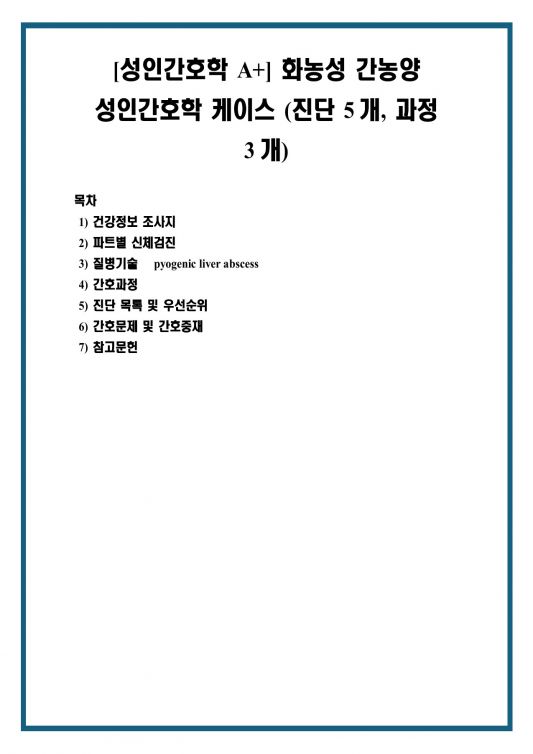 [성인간호학] 화농성 간농양 성인간호학 케이스 (진단 5개, 과정 3개)