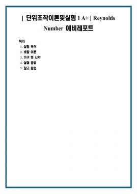 [단위조작이론및실험1] Reynolds Number 예비레포트