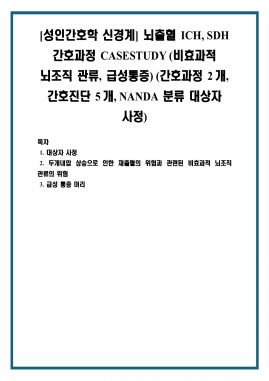 [성인간호학 신경계] 뇌출혈 ICH, SDH 간호과정 CASESTUDY (비효과적 뇌조직 관류, 급성통증) (간호과정 2개, 간호진단 5개, NANDA 분류 대상자 사정)