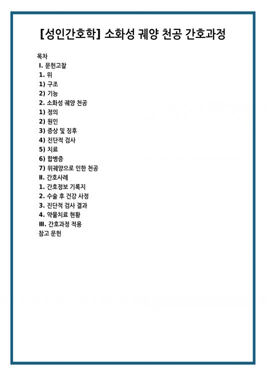 [성인간호학] 소화성 궤양 천공 간호과정