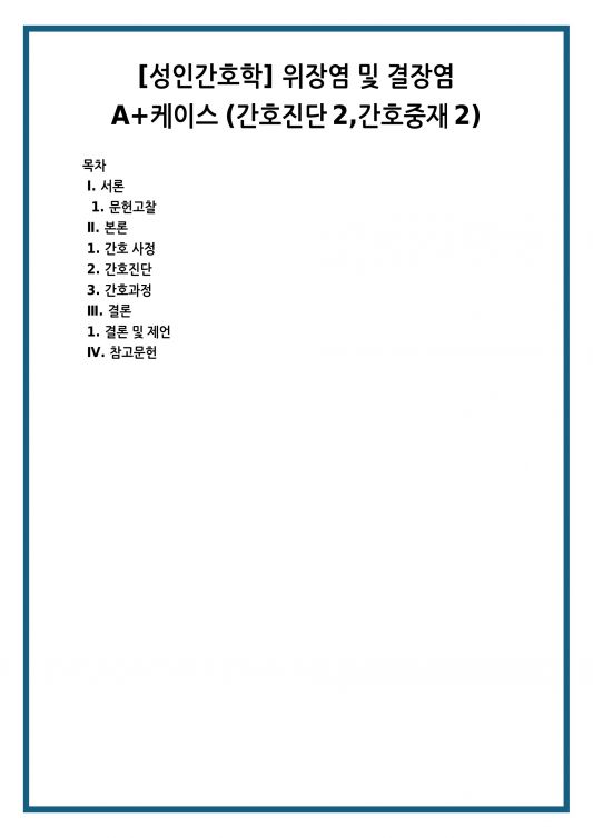 [성인간호학] 위장염 및 결장염 케이스 (간호진단2,간호중재2)