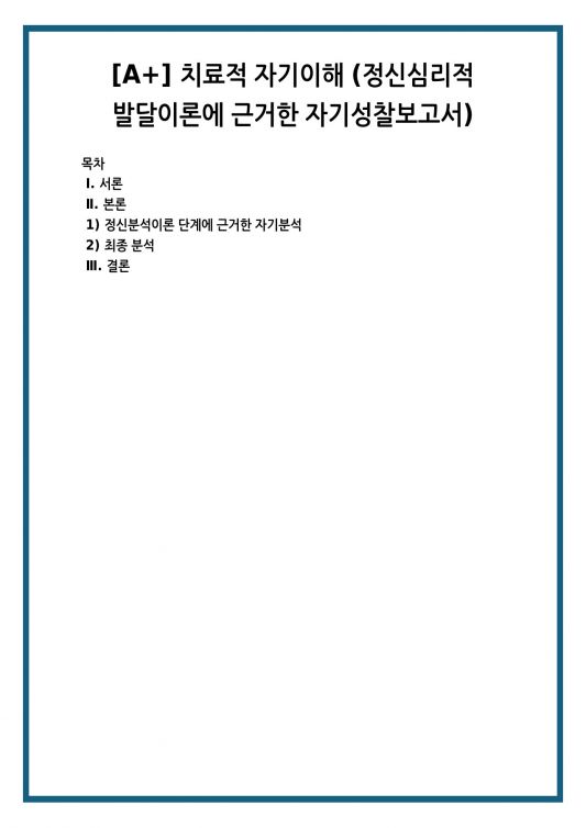 치료적 자기이해 (정신심리적 발달이론에 근거한 자기성찰보고서)